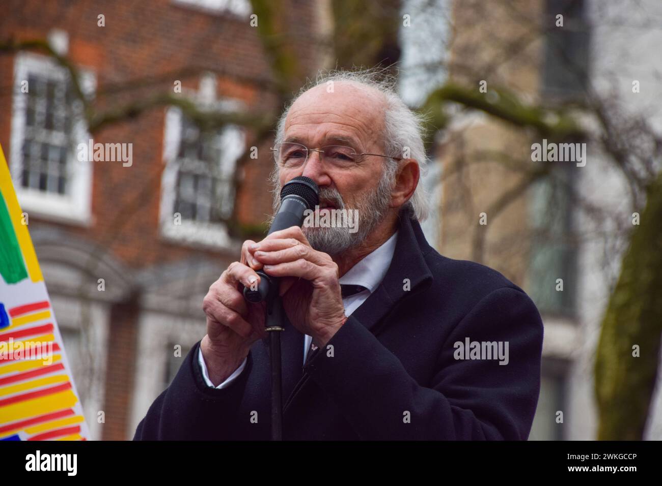 London, UK. 20th February 2024. Assange's father John Shipton gives a ...
