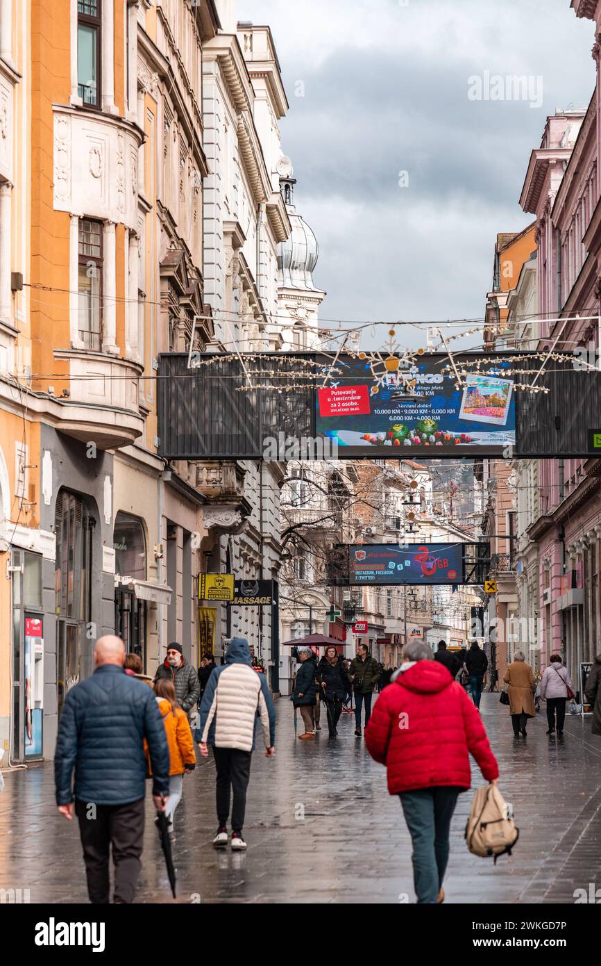 Sarajevo - Bosnia and Herzegovina - 11 FEB 2024: Ferhadija street is ...
