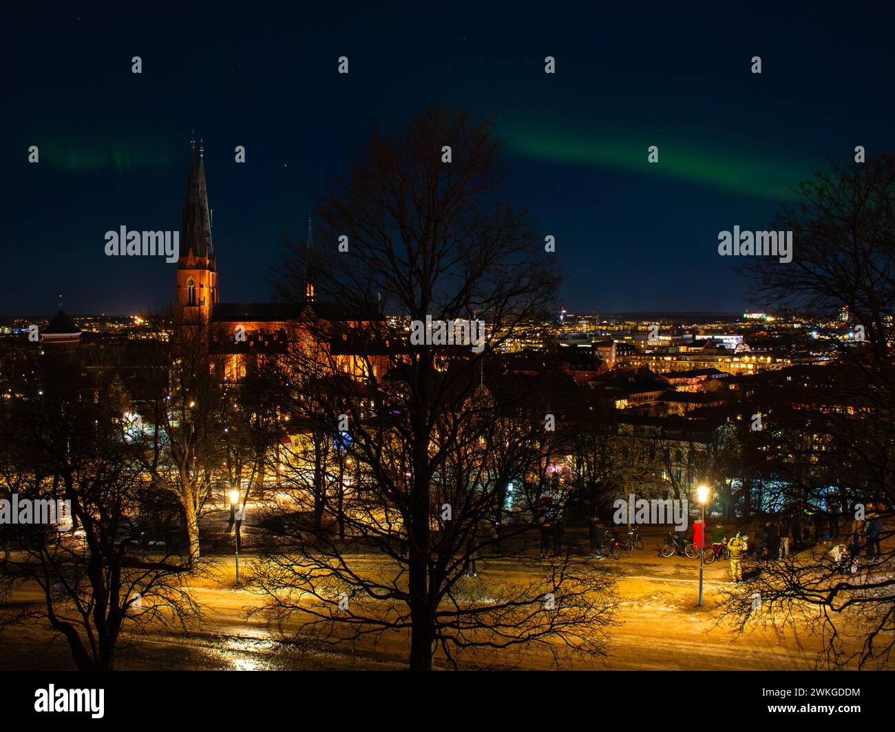 People taking photos of Aurora Borealis (northern lights) in Uppsala ...