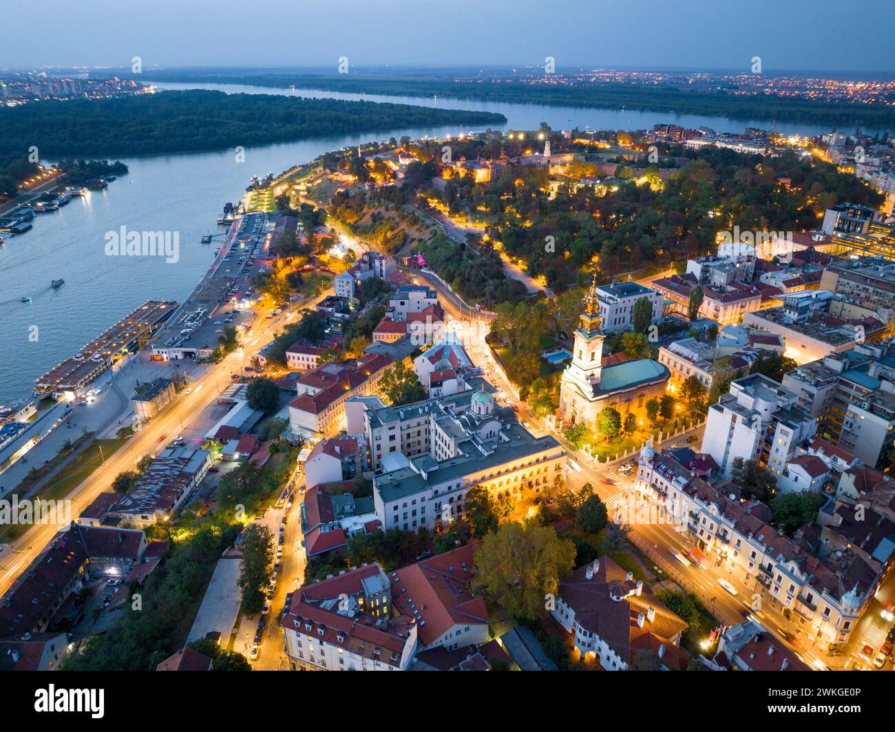Aerial drone night shot belgrade hi-res stock photography and images ...