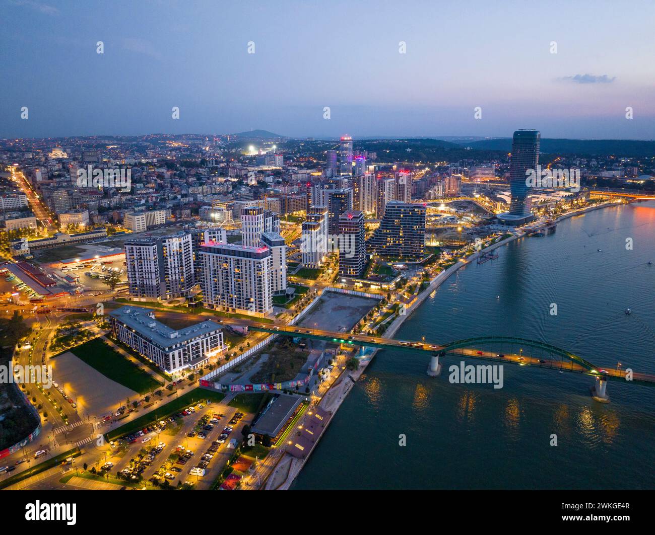 Aerial drone night shot belgrade hi-res stock photography and images ...