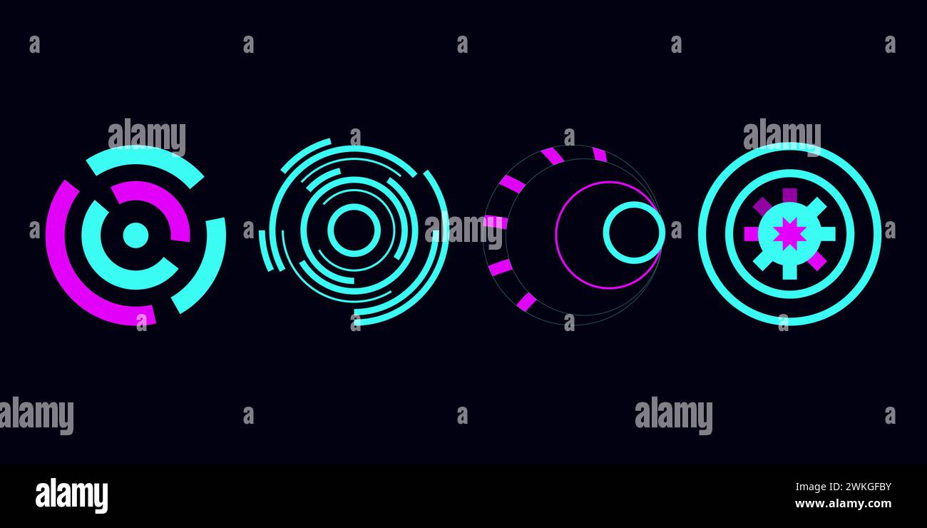 Tech template in cyberpunk style geometric shape. Graphic circles ...