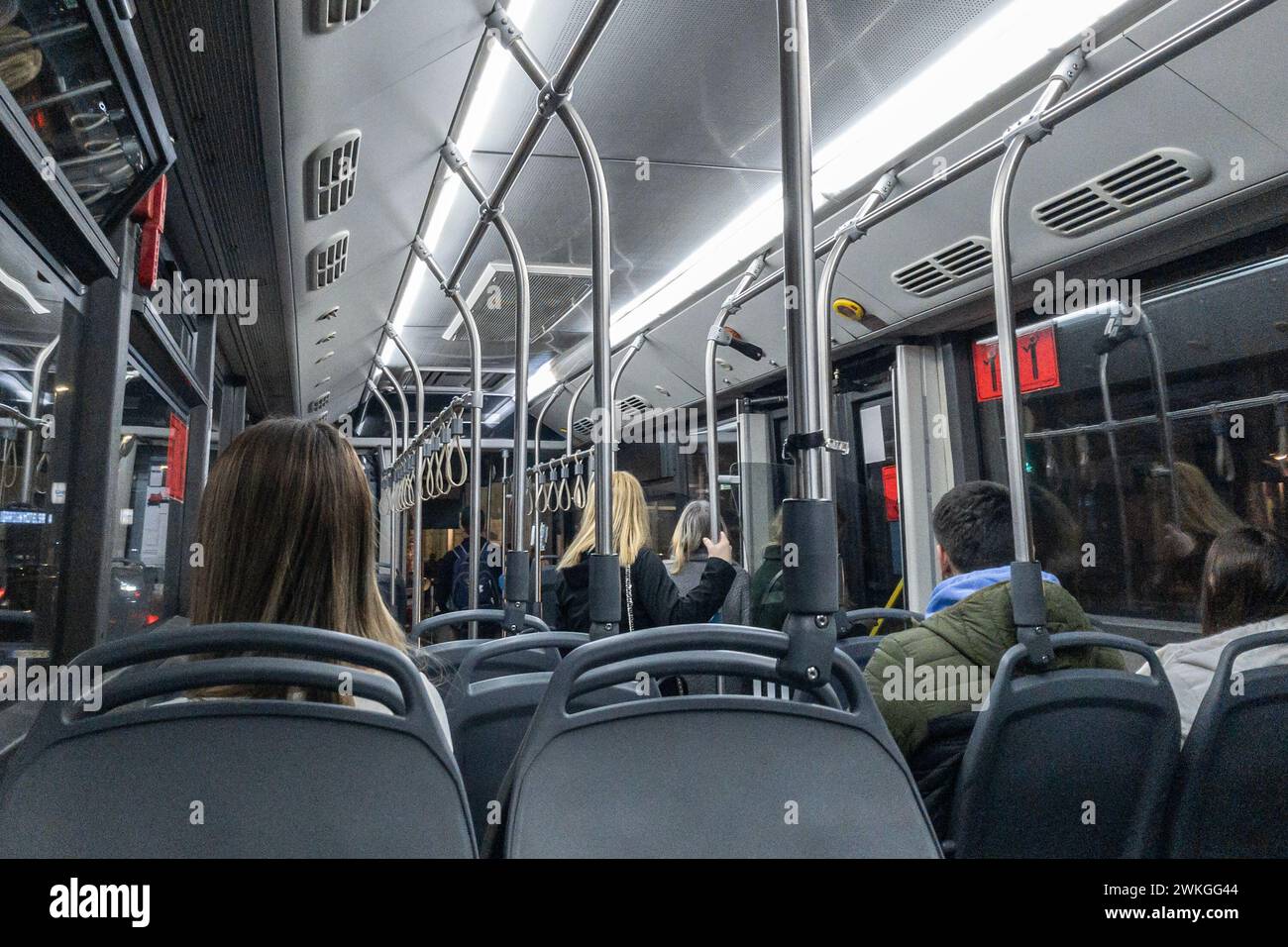 Picture of the interior of a belgrade night bus (nocni prevoz) at night ...