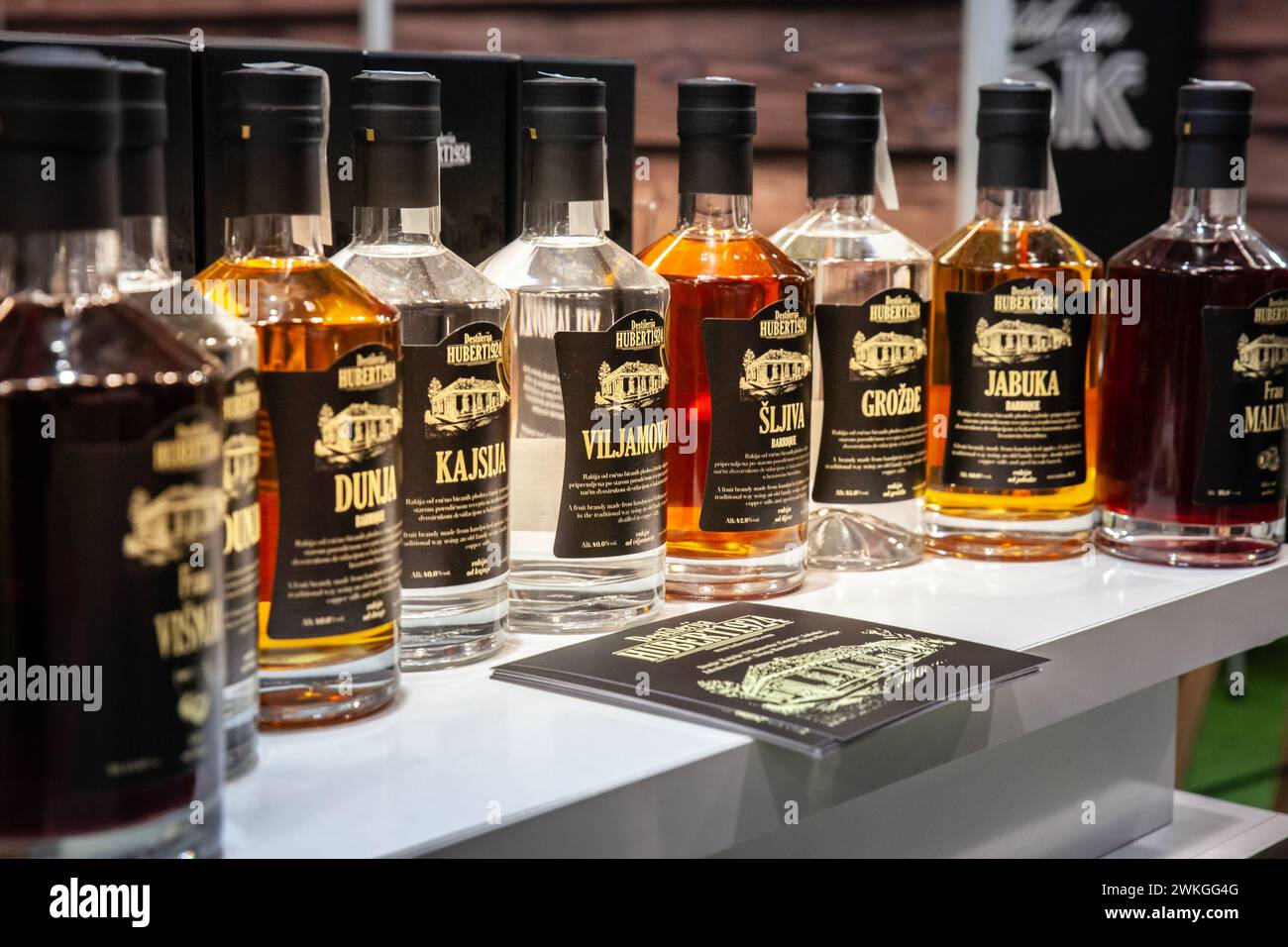 Picture of various rakijas displayed In Belgrade, in a market, in ...