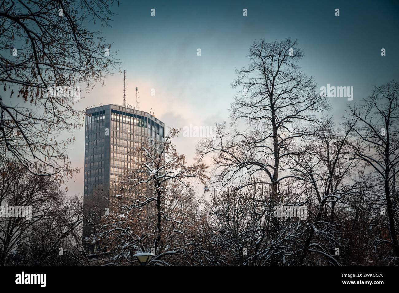 Picture of the beogradjanka tower in Belgrade in winter, in front of ...