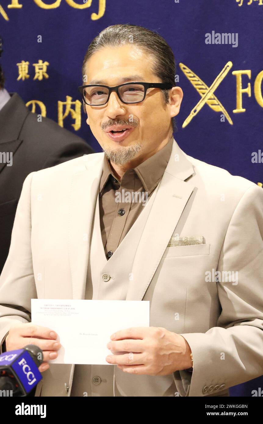 Tokyo, Japan. 20th Feb, 2024. Japanese actor Hiroyuki Sanada speaks for ...