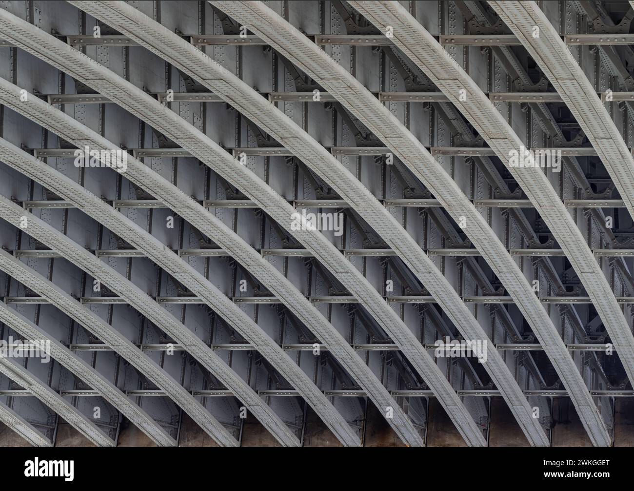 View of Structure and beams under the Curved steel Bridge. Framework ...