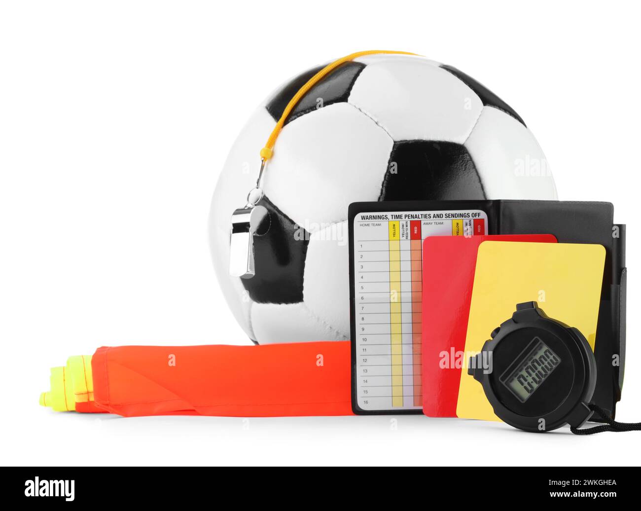 Soccer ball and different referee equipment isolated on white Stock ...
