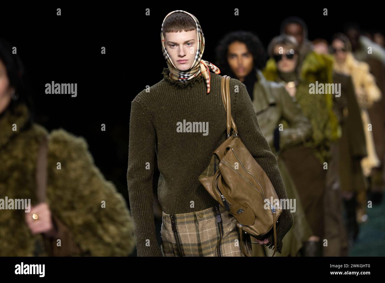 A model wears a creation for the Burberry Winter 2024 fashion show on ...