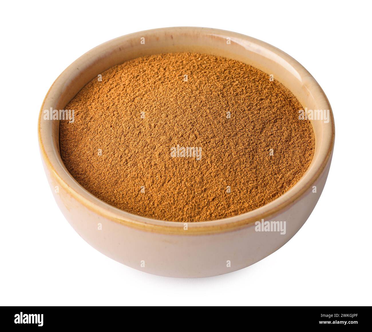 Dry aromatic cinnamon powder in bowl isolated on white Stock Photo - Alamy