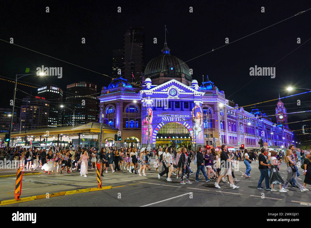 A Taylor Swift projection is shown on Flinders Street Station to greet ...