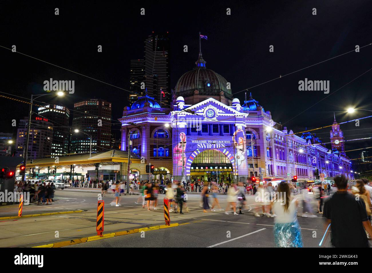 A Taylor Swift projection is shown on Flinders Street Station to greet ...