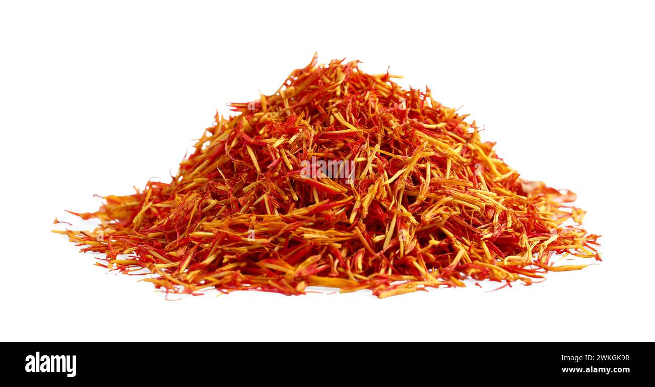 Pile of dried color saffron isolated on white Stock Photo - Alamy