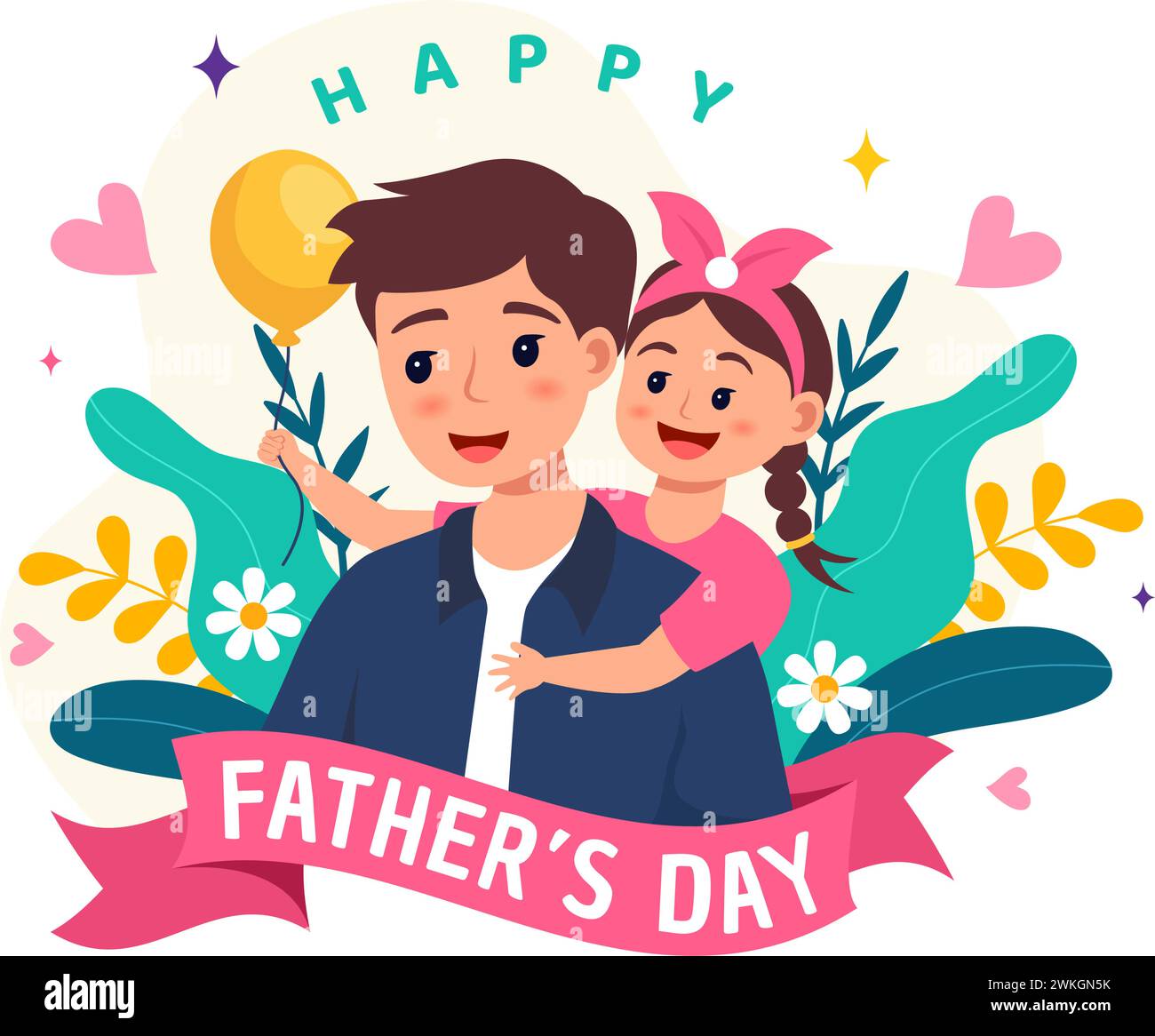 Happy Fathers Day Vector Illustration with Father and his Son or ...