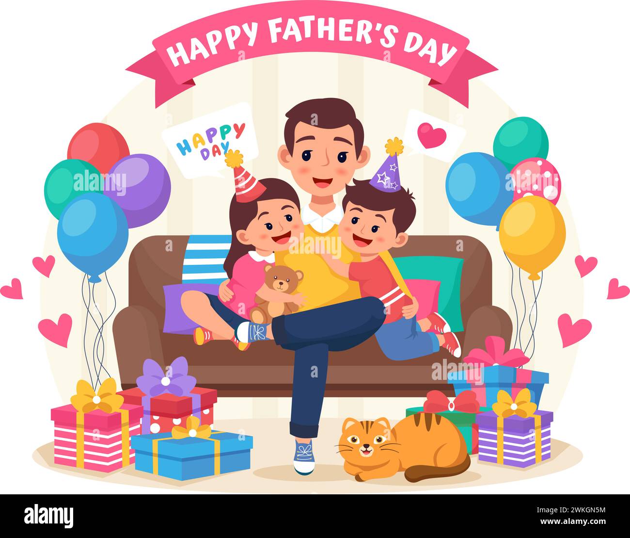 Happy Fathers Day Vector Illustration with Father and his Son or ...