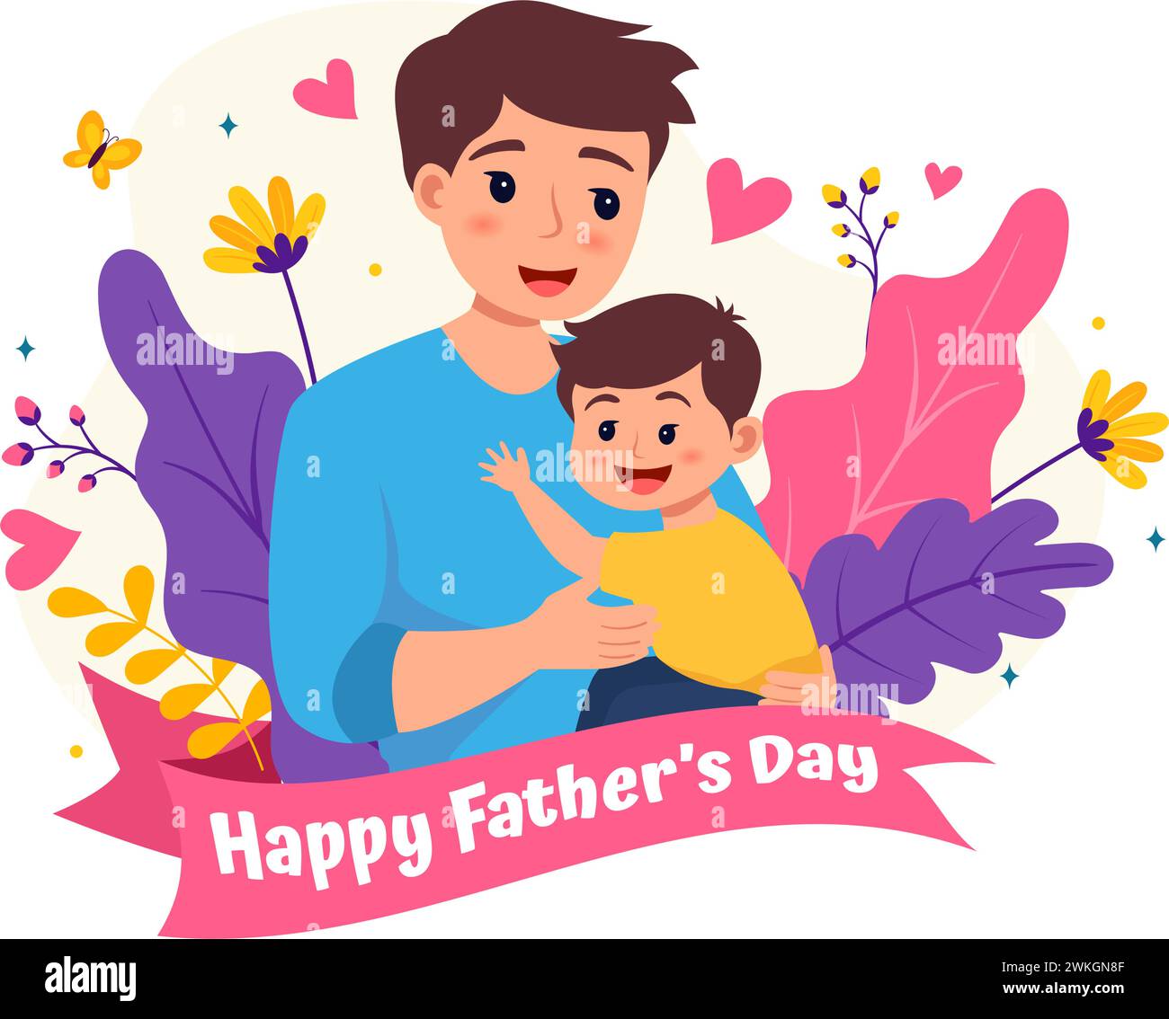 Happy Fathers Day Vector Illustration with Father and his Son or ...