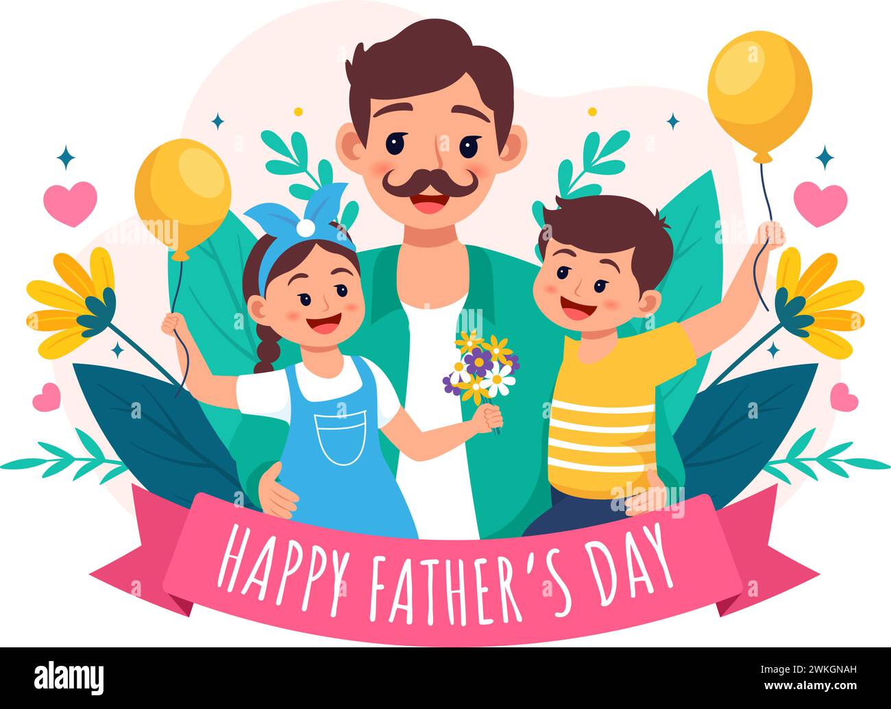 Happy Fathers Day Vector Illustration With Father And His Son Or