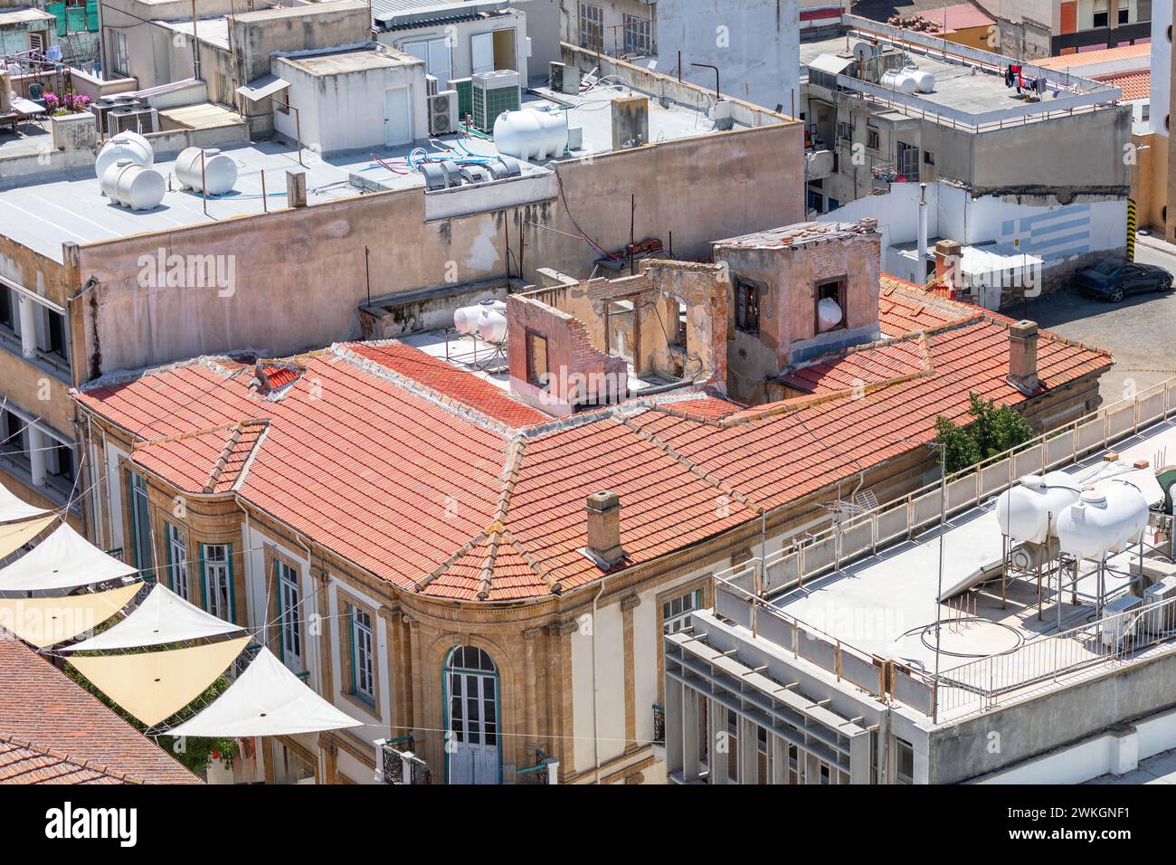 Real old town with tiled roofs view from above Stock Photo - Alamy