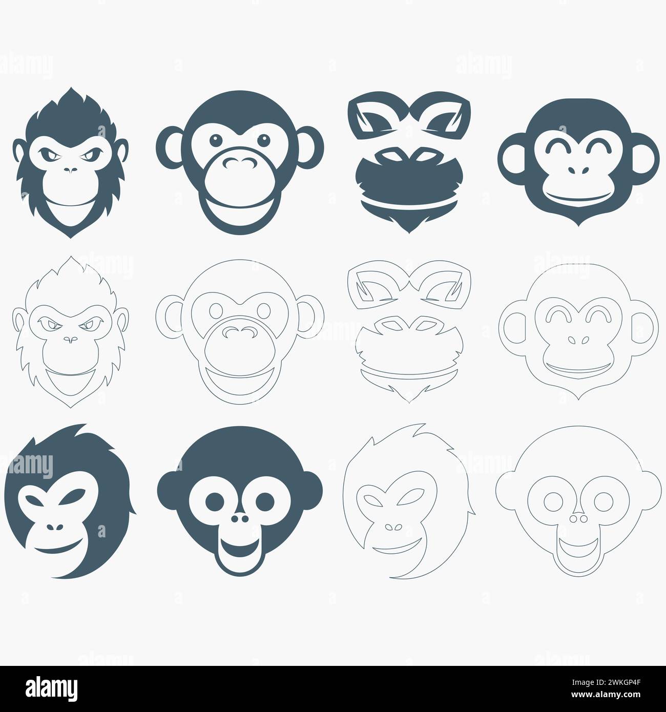 vector image illustration of a collection of monkey logo Stock Vector ...