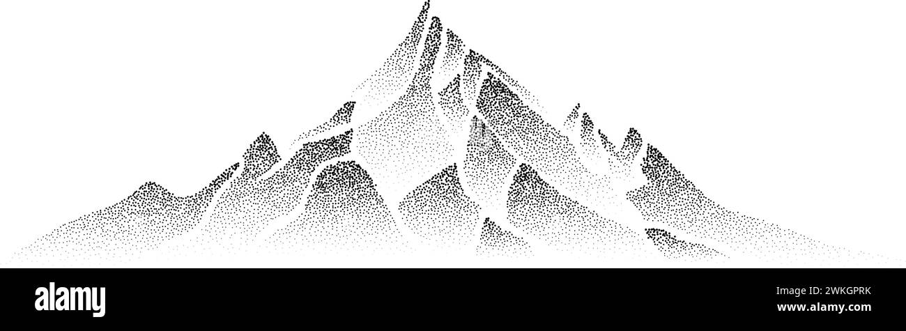 Grain stippled mountain peak illustration. Dotted landscape terrain ...
