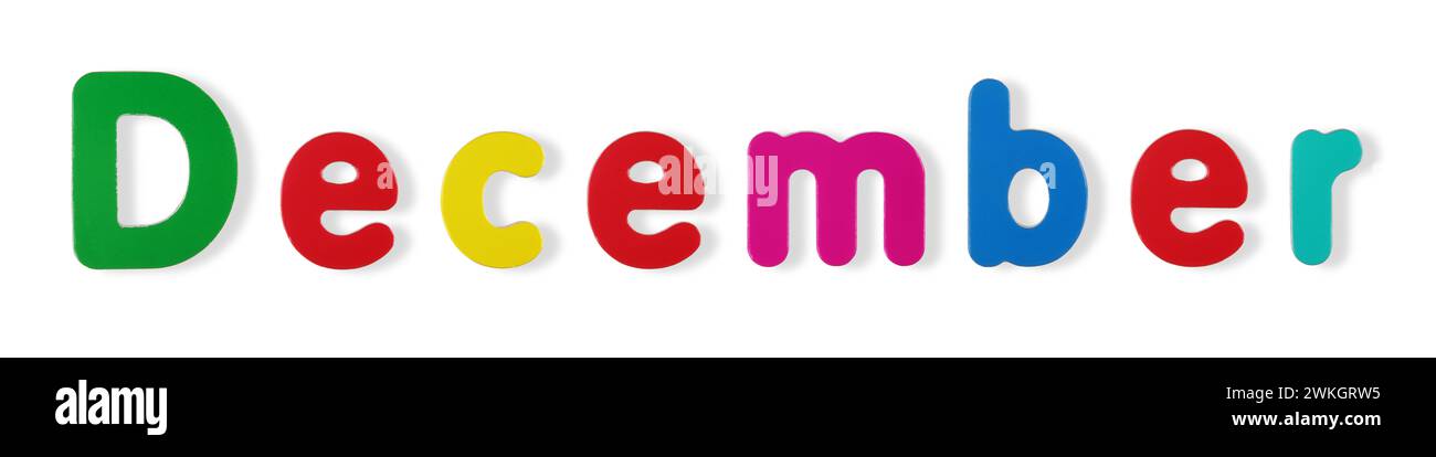 December word in coloured magnetic letters Stock Photo - Alamy