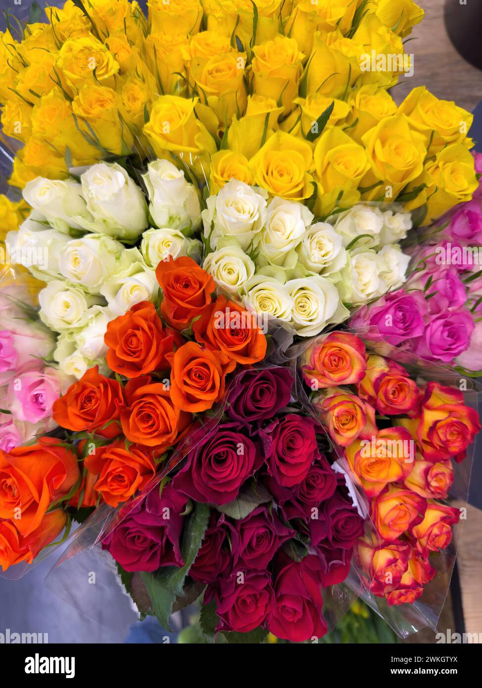 Bouquet of roses several bouquets of roses in sales display in colour ...