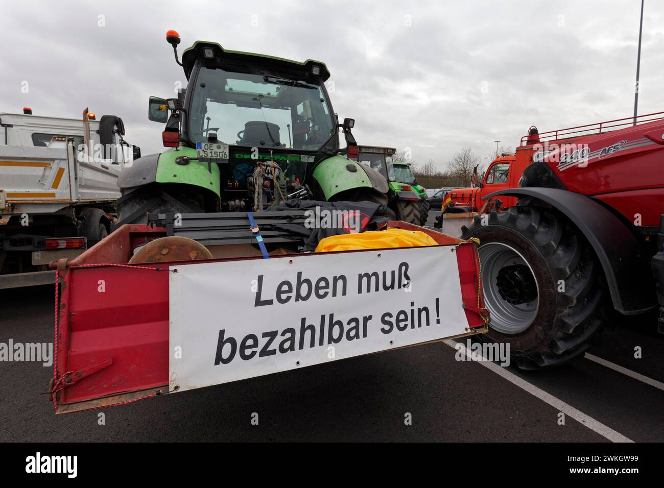 Life must be affordable, banner on a tractor, farmers' protests ...