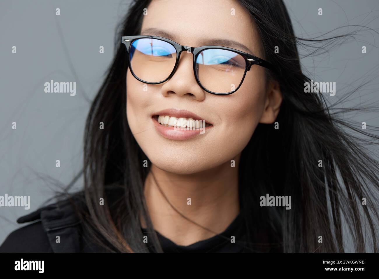 Portrait woman beautiful glasses asian smile background fashion Stock ...