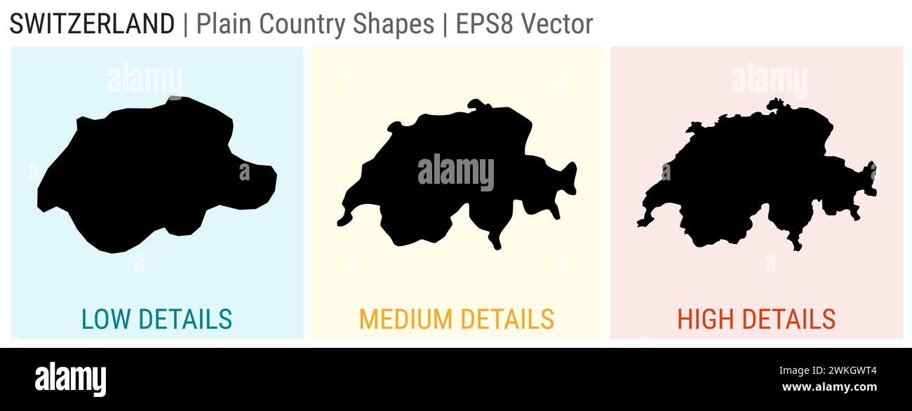 Switzerland - plain country shape. Low, medium and high detailed maps ...