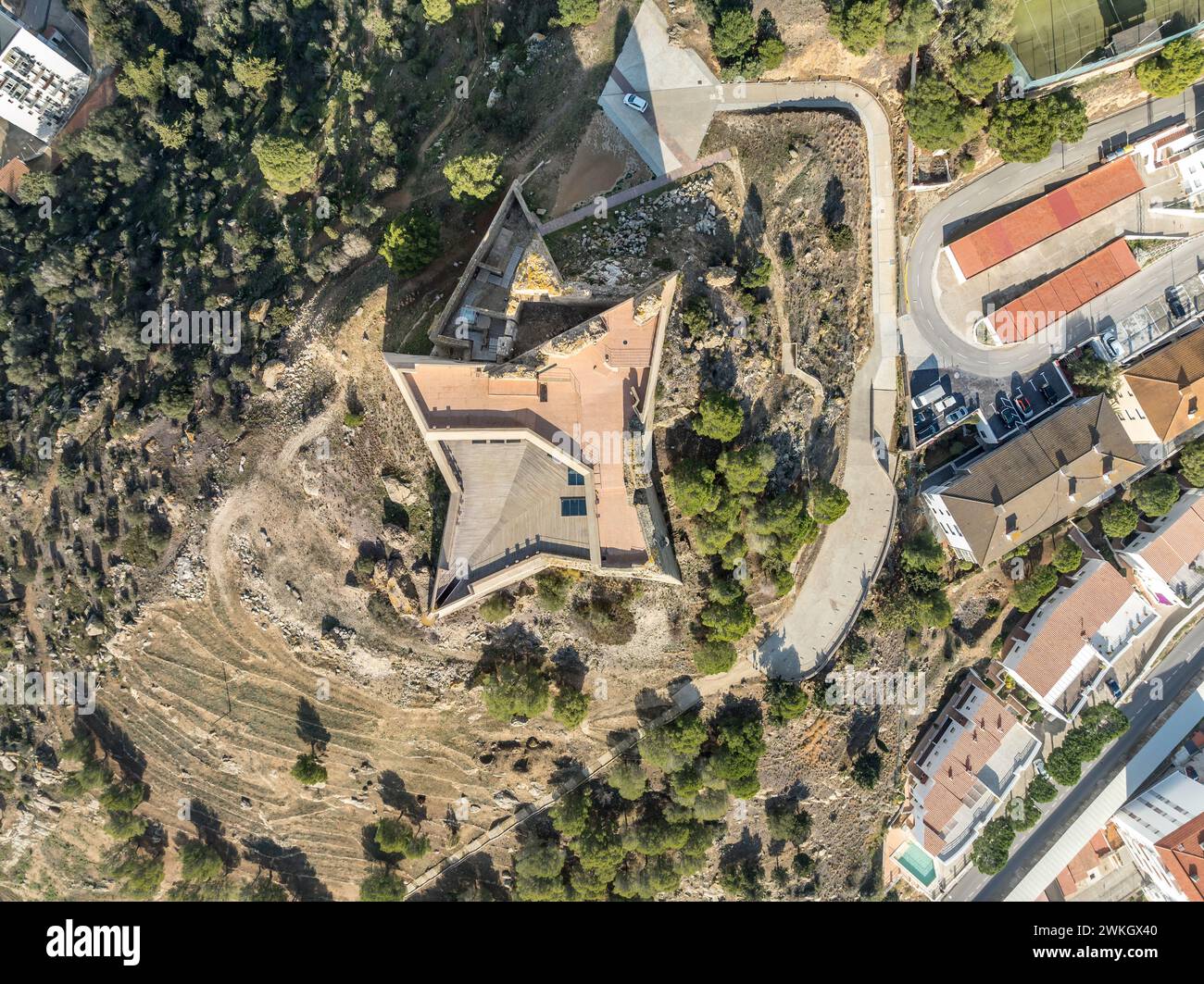 Aerial top down ground plan view of star Fort Trinity in Roses Stock ...