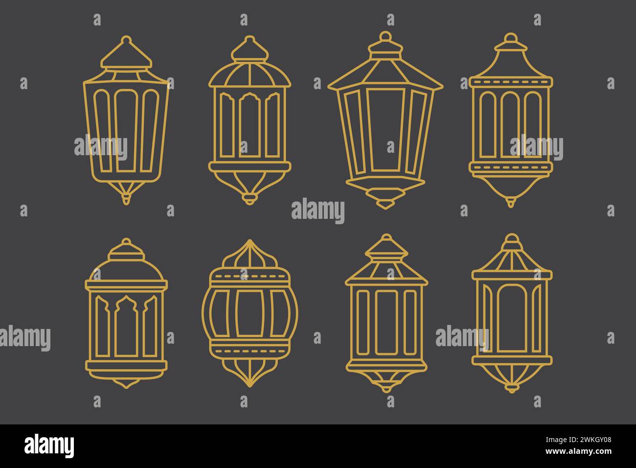 Islamic ramadan Lantern Symbol Icon Collection Line Set Isolated Stock ...
