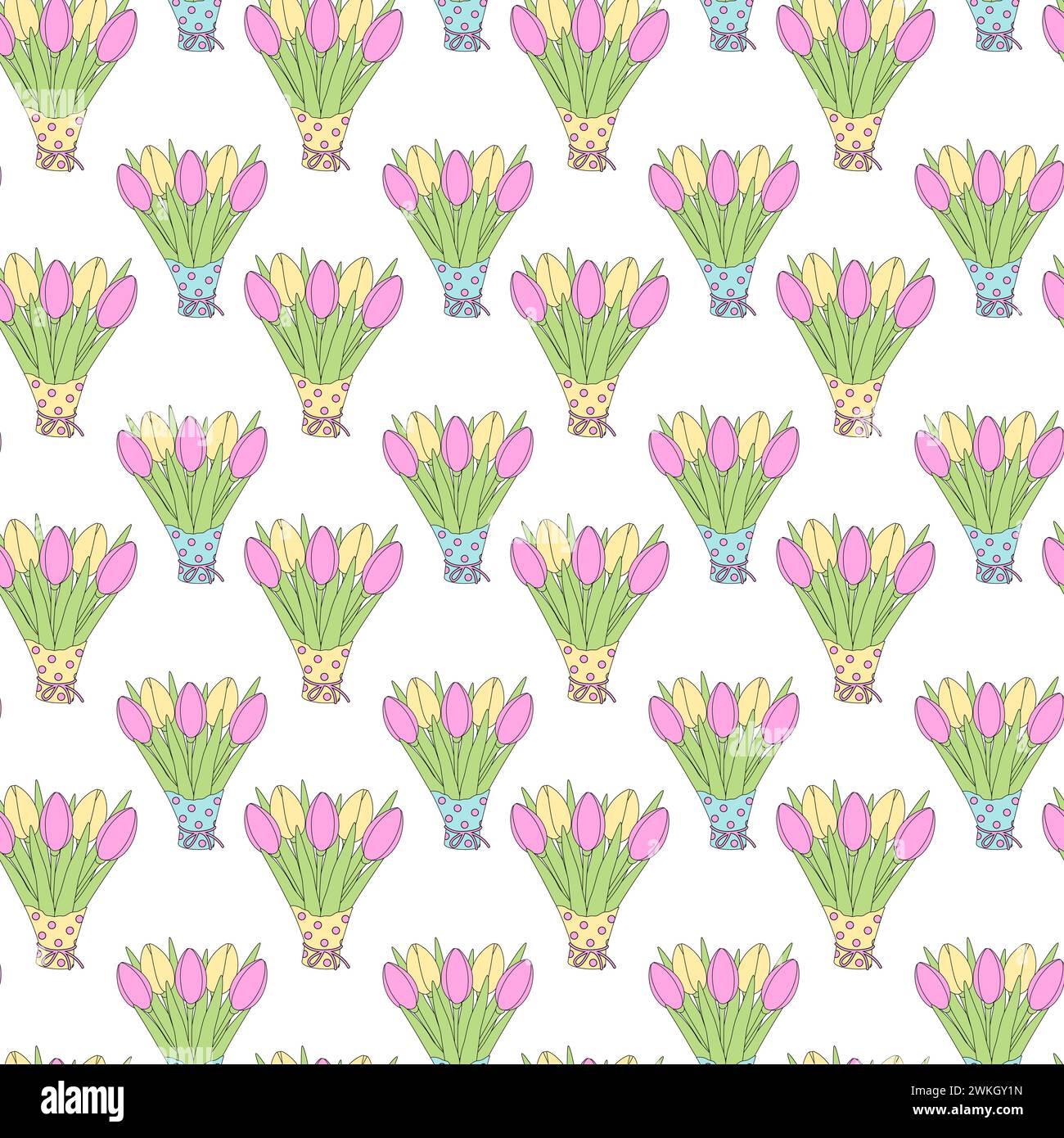 Seamless pattern of tulip bouquet in wrapping paper. Springtime ...