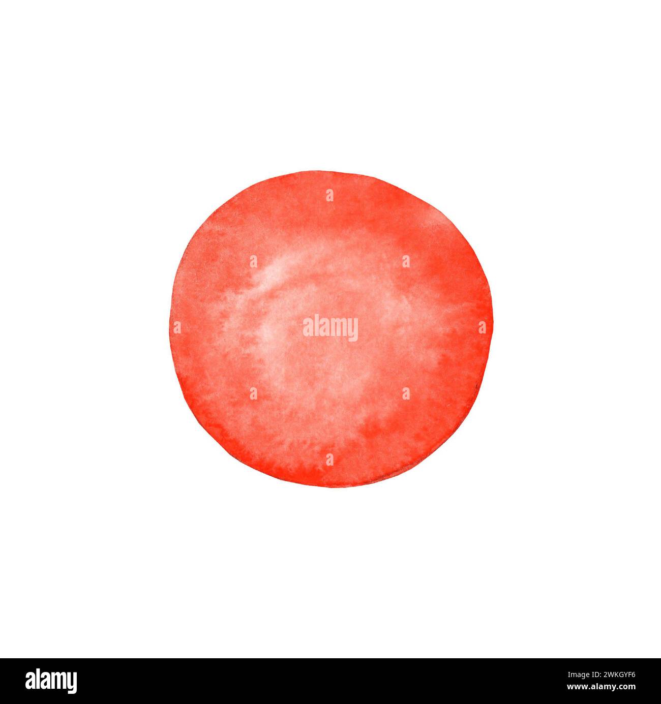 Watercolor illustration of a red sun. Fiery round shaped paints ...