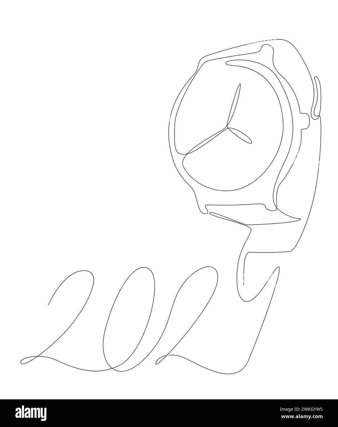 One continuous line of wristwatch with number 2024. Thin Line ...