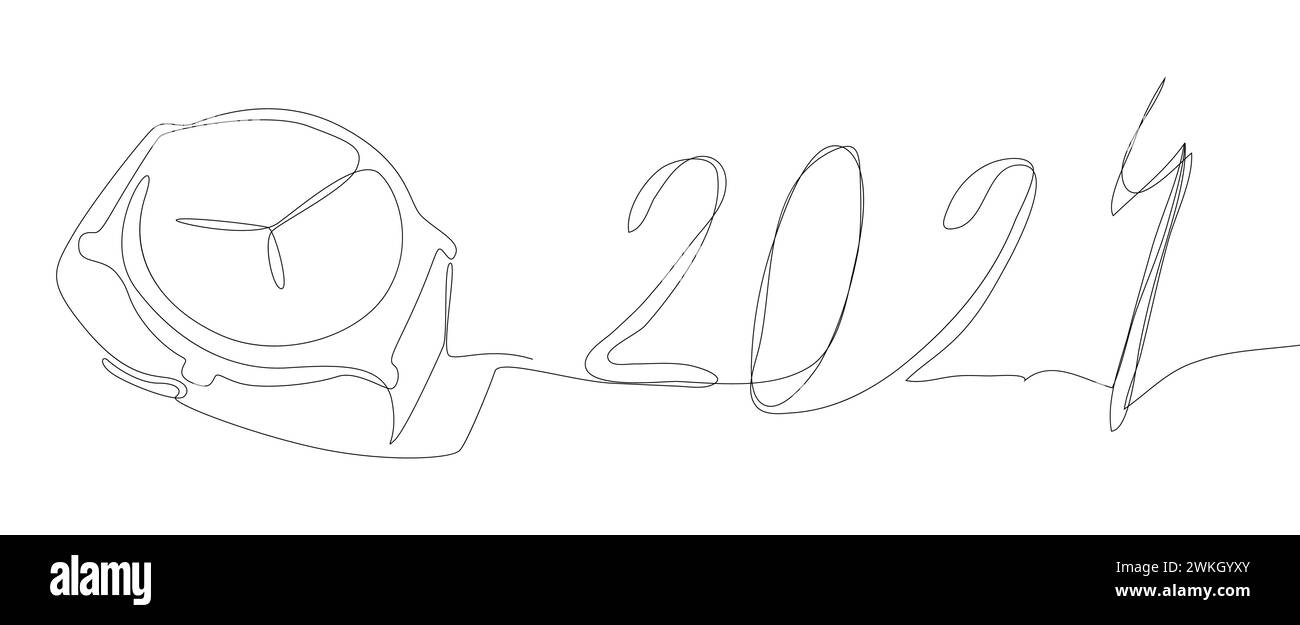 One continuous line of wristwatch with number 2024. Thin Line ...