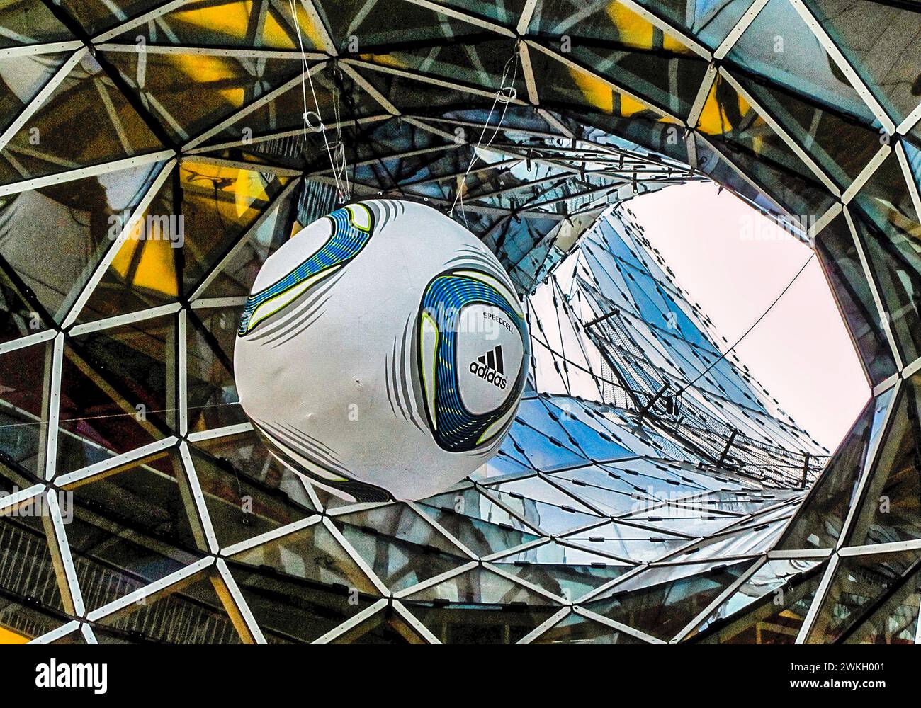 Soccer display in a department store in downtown Frankfurt prior to the ...