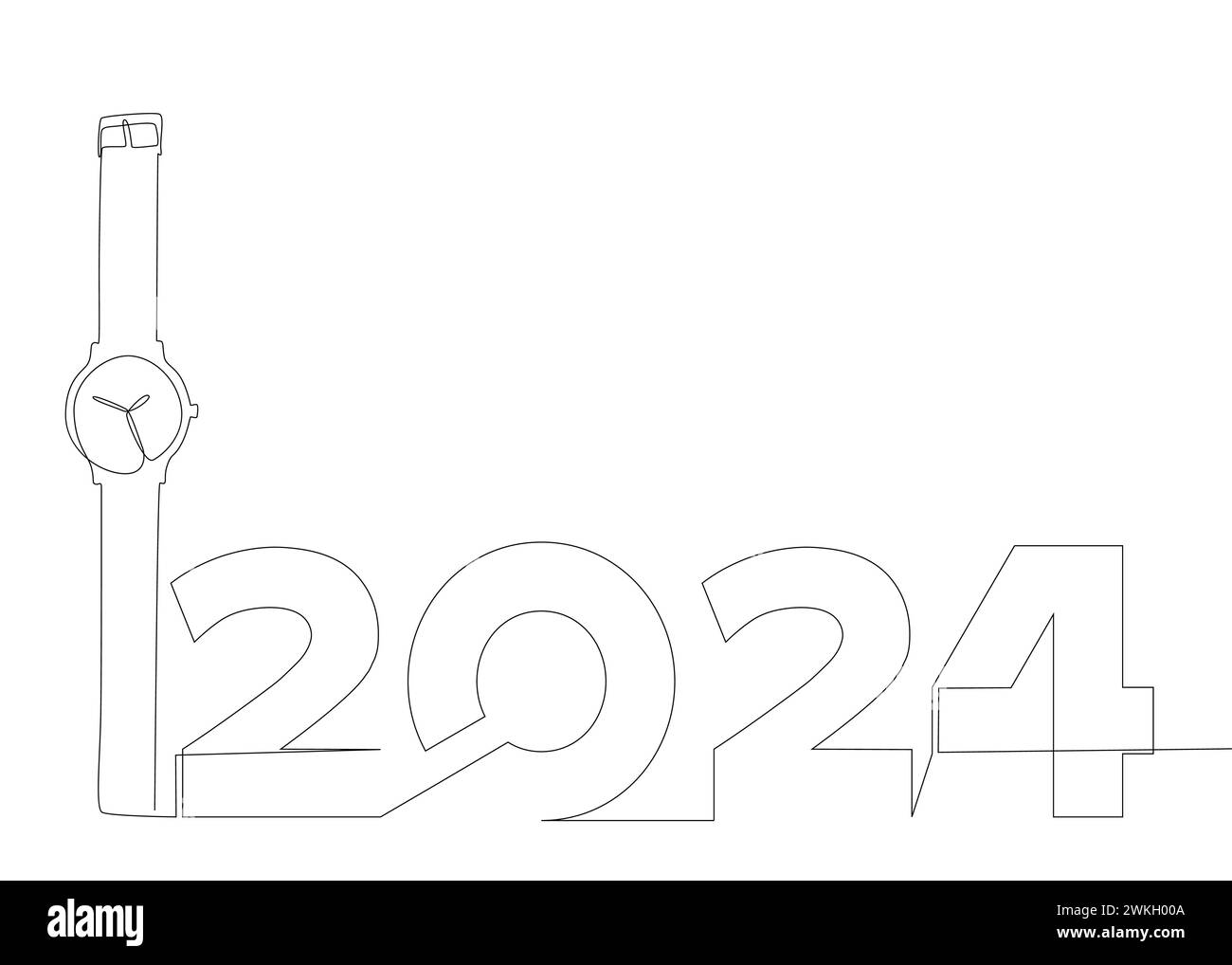 One continuous line of wristwatch with number 2024. Thin Line ...