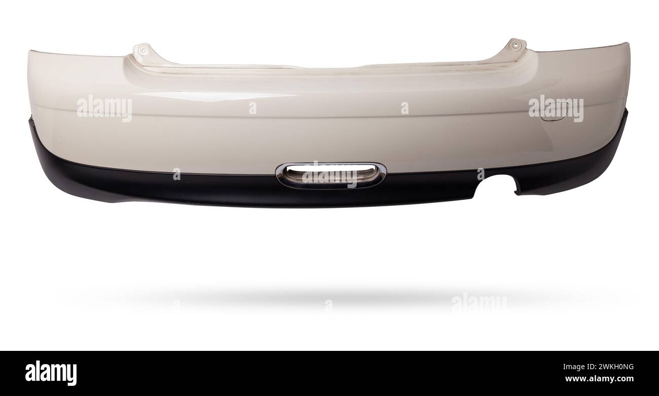Close up of a white rear car bumper isolated on white background. Spare ...