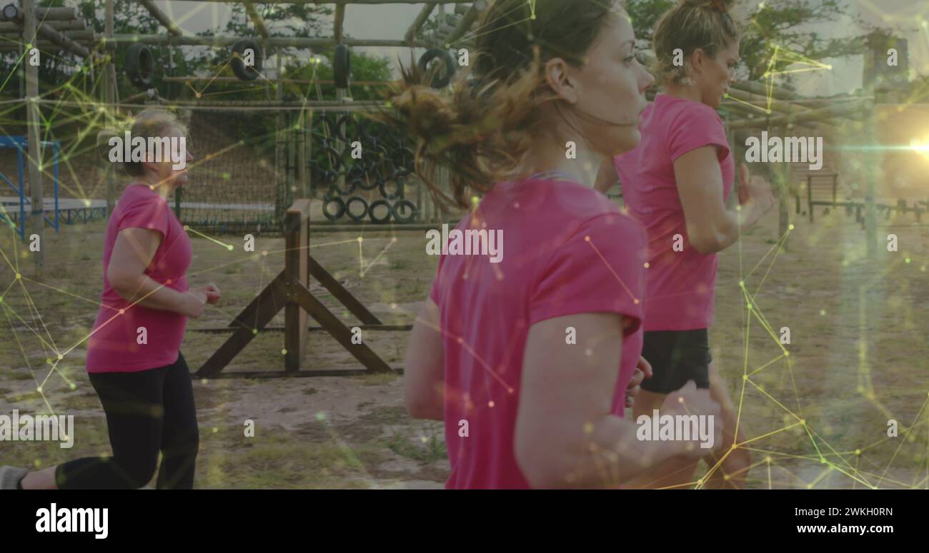 Image of shapes over diverse women at obstacle course running Stock ...