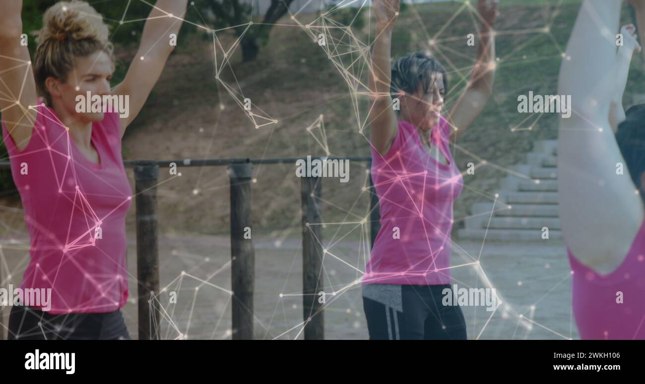 Image of shapes over diverse women at obstacle course exercising Stock ...