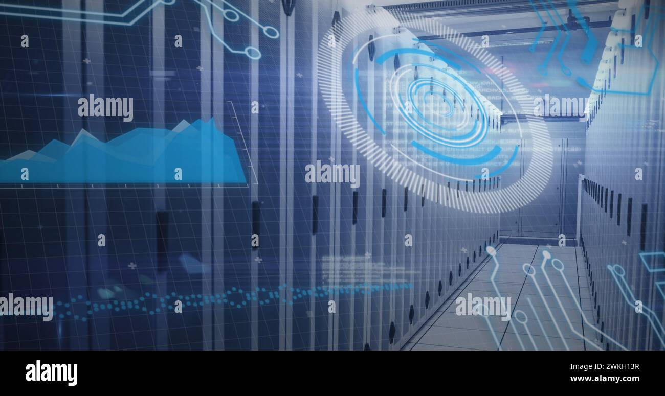 Image of scopes scanning over computer servers Stock Photo - Alamy
