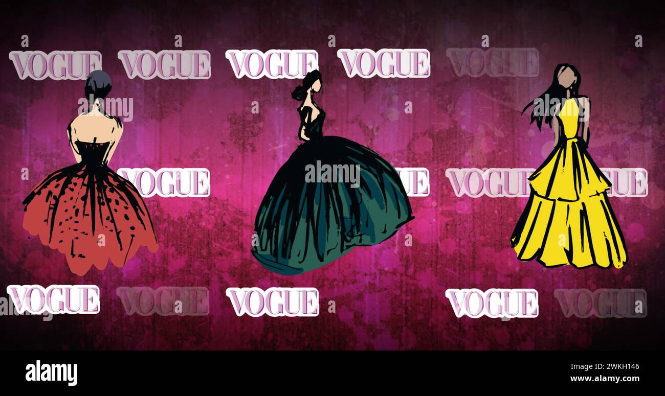 Image of fashion drawings of model on pink background Stock Photo - Alamy