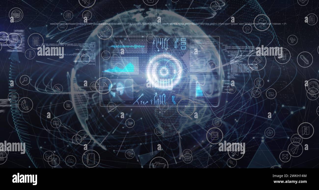 Image of scopes scanning over digital planet earth Stock Photo - Alamy