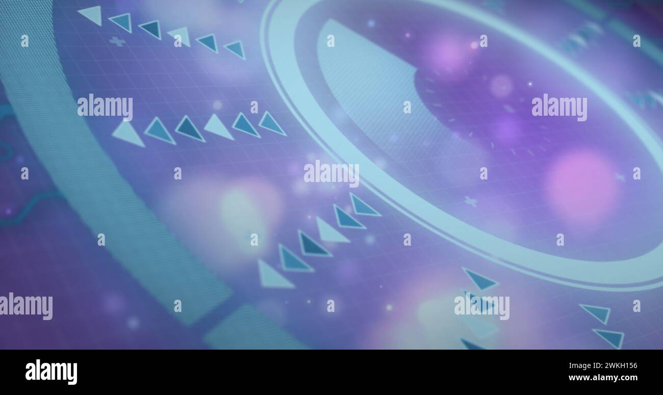 Image of scopes scanning over violet grid. global connections, data ...