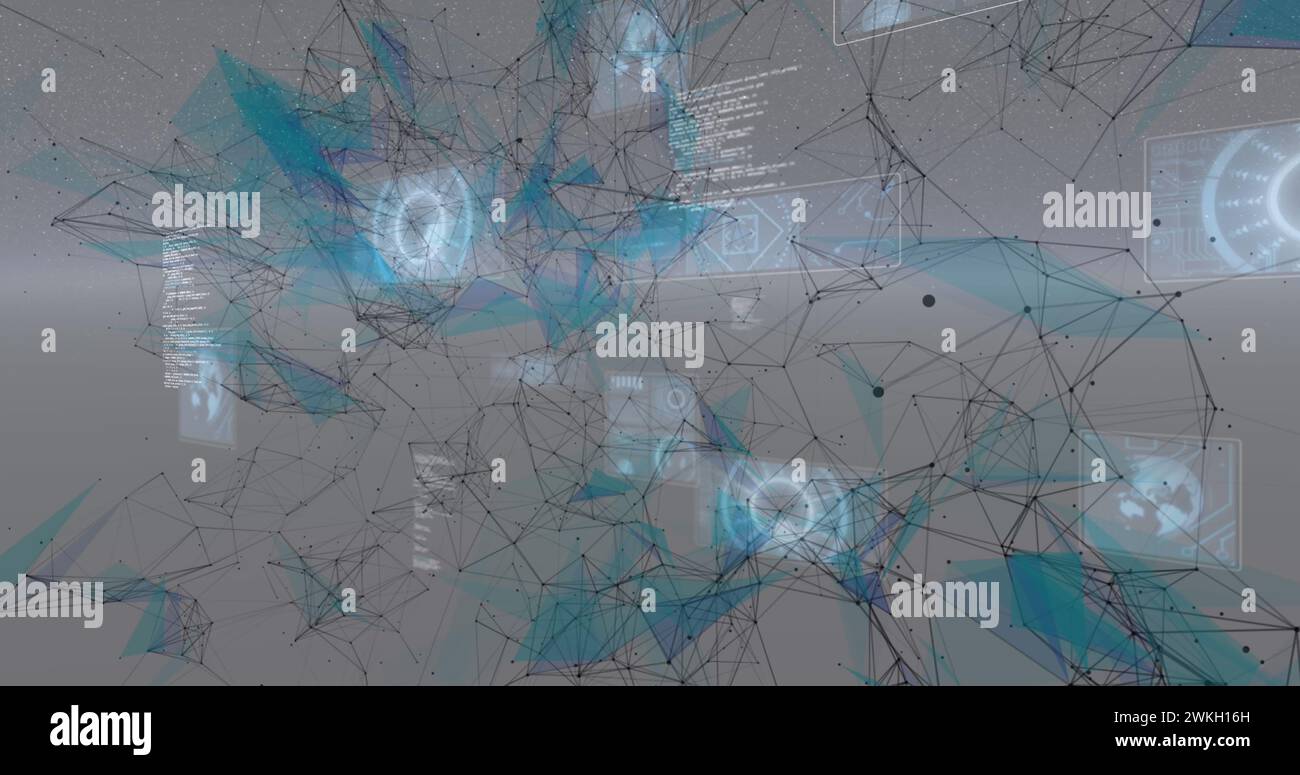 Image of network of connections and scopes scanning over digital screen ...