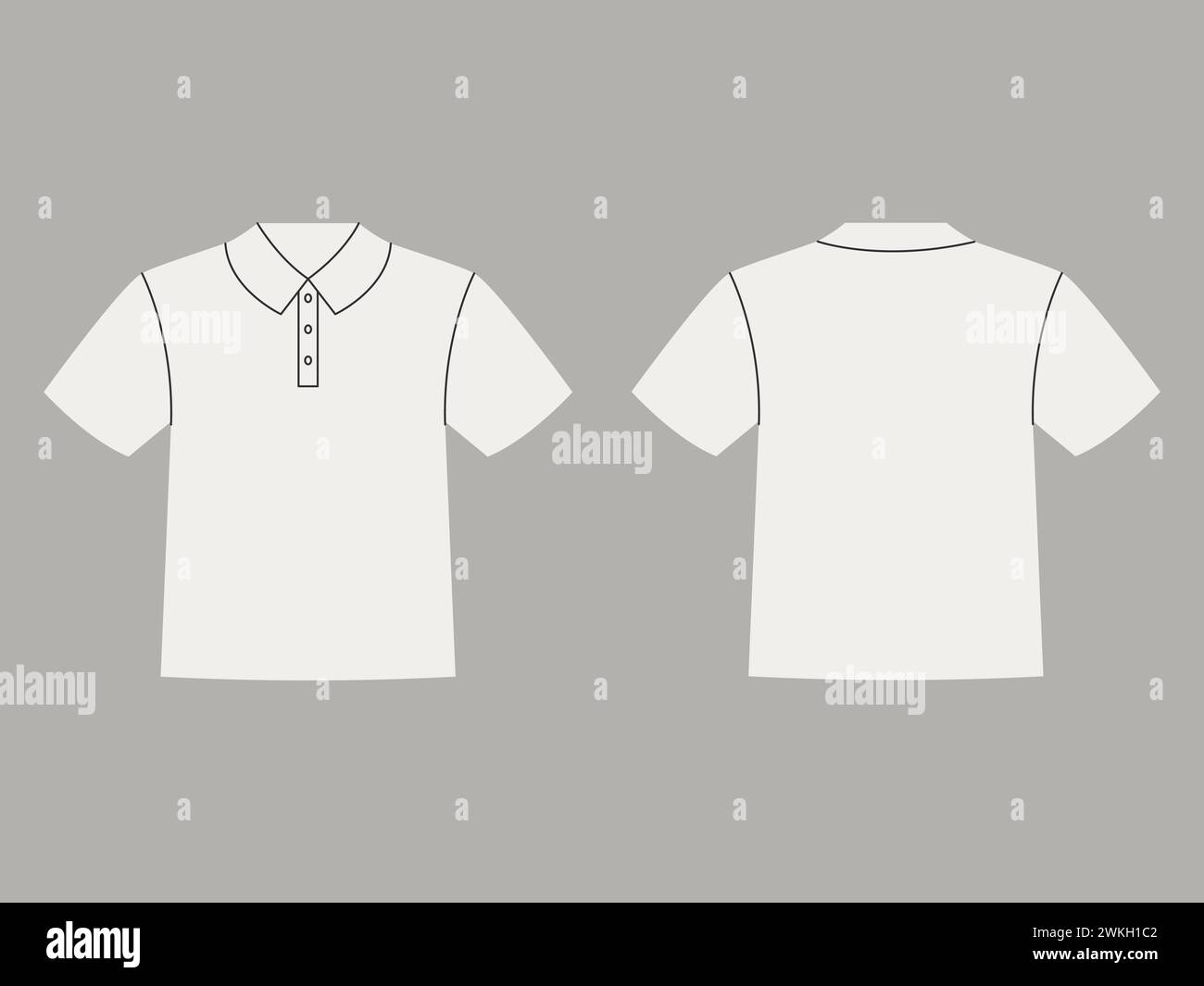 white color polo shirt front and back view clothes with buttons and ...