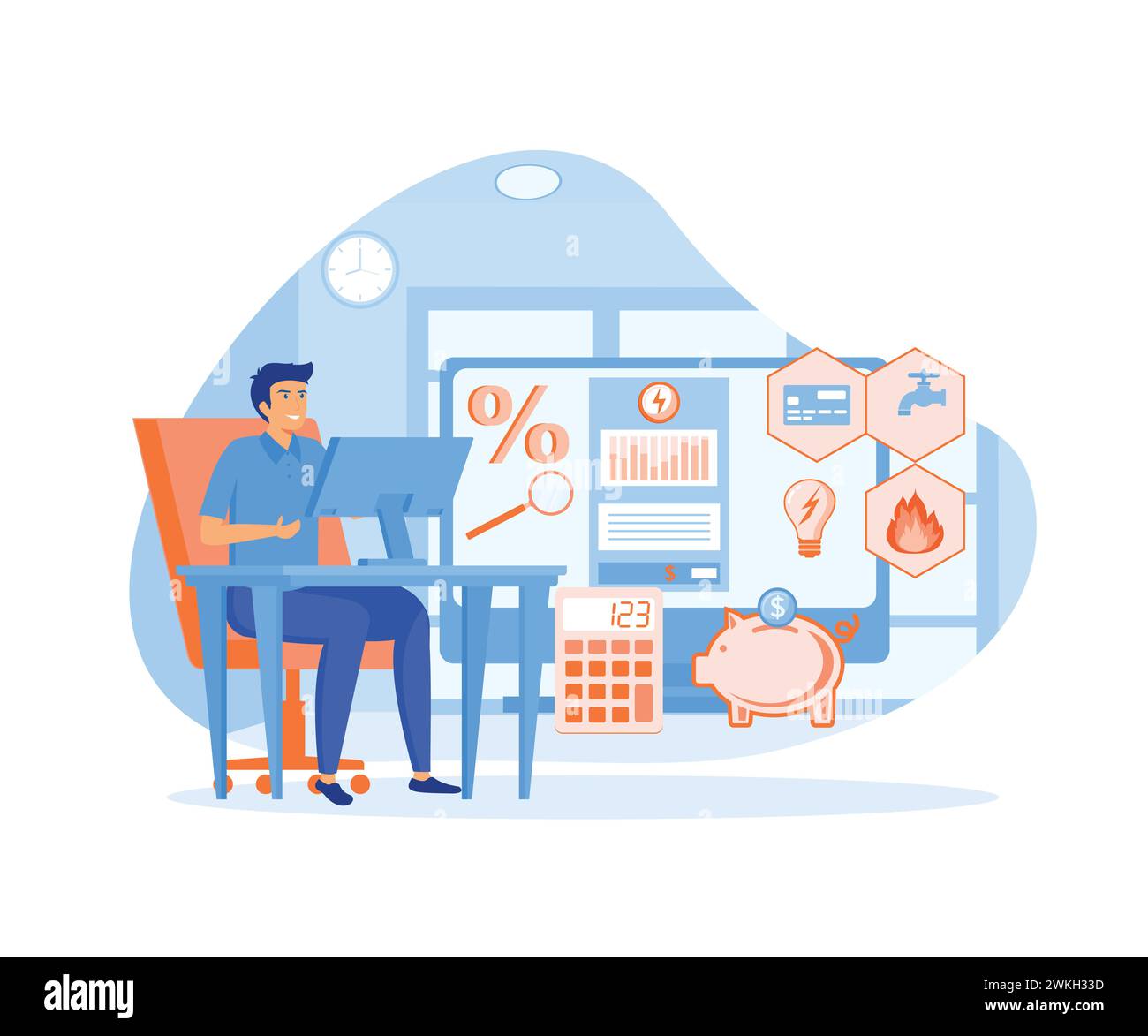 Man checking and paying utility bills online on his computer, he is ...