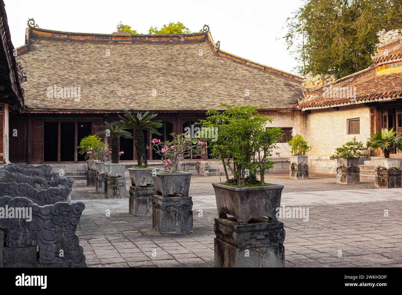 A serene courtyard showcases classical Vietnamese house, featuring an ...
