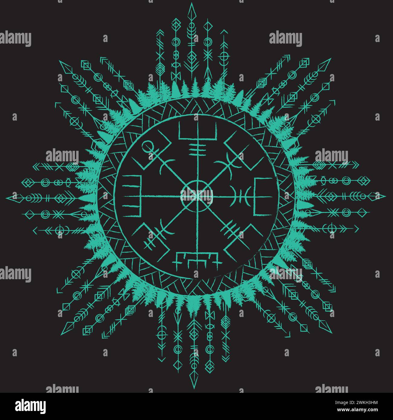 Scandinavian Vegvisir circle blue Stock Vector Image & Art - Alamy