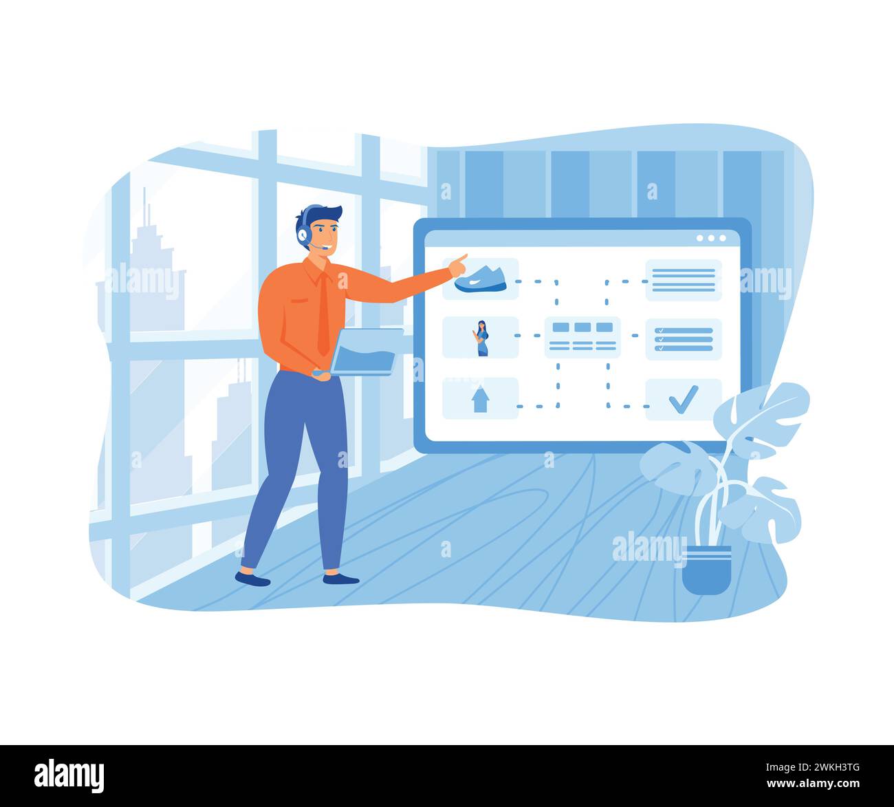 Online assistant, remote consultant. Man helping customers during call ...